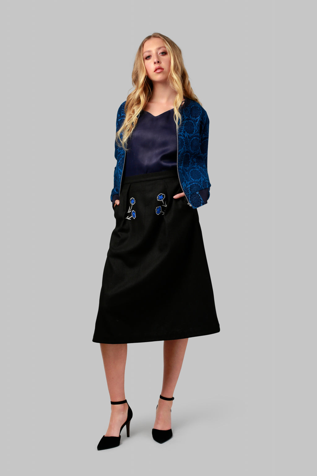 Black A-line Embroidered Midi Skirt – AGAATI